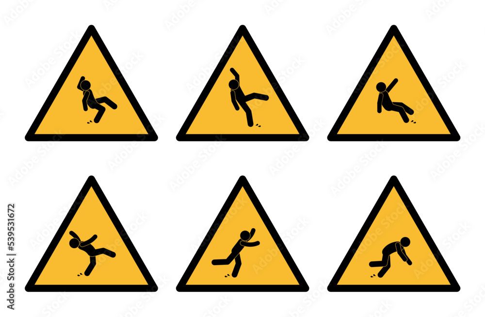 Poster caution, slippery floor, yellow triangle icon, warning sign ...