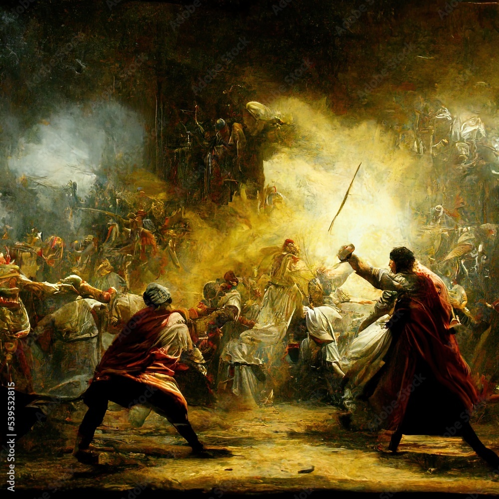 Biblical Battle David and Goliath - Digital Art Stock Illustration ...