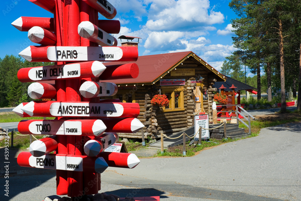 Direction and distance sign in Santa Claus Village in Rovaniemi ...