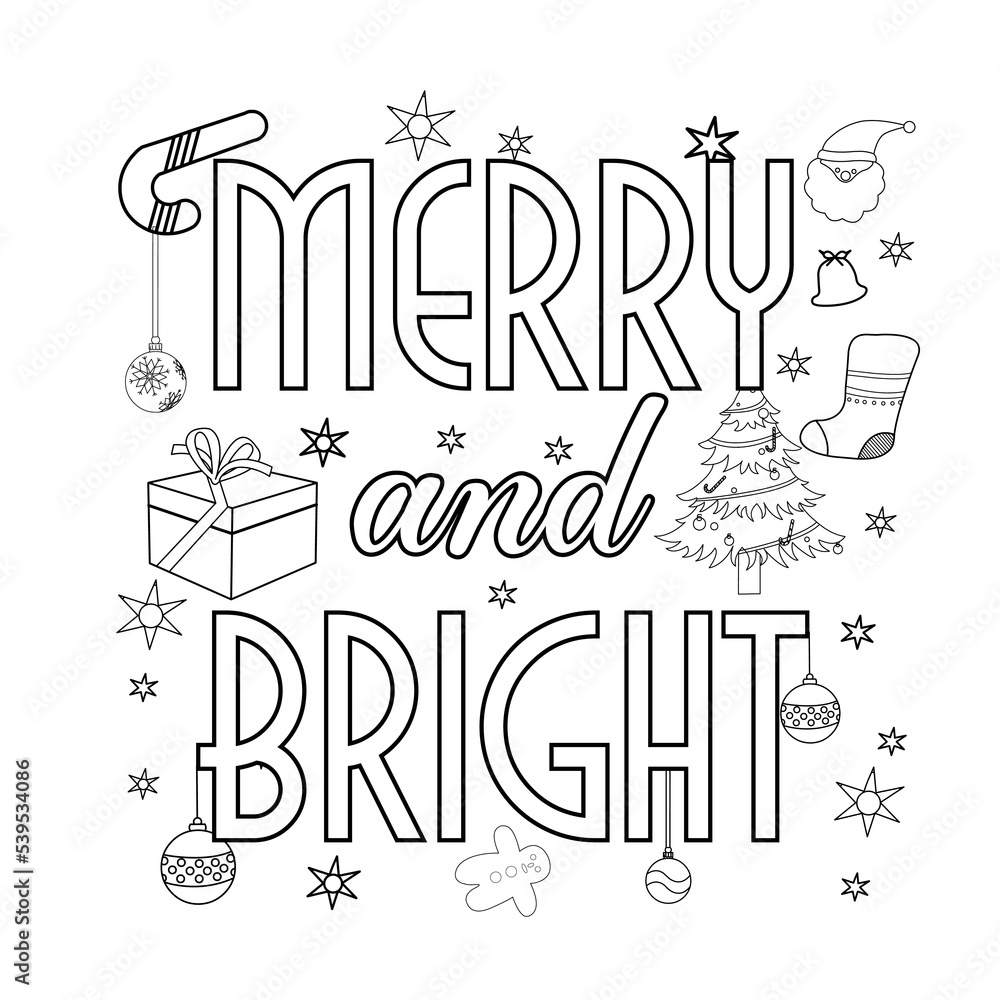 Merry Christmas Coloring page. Christmas line art coloring page design ...