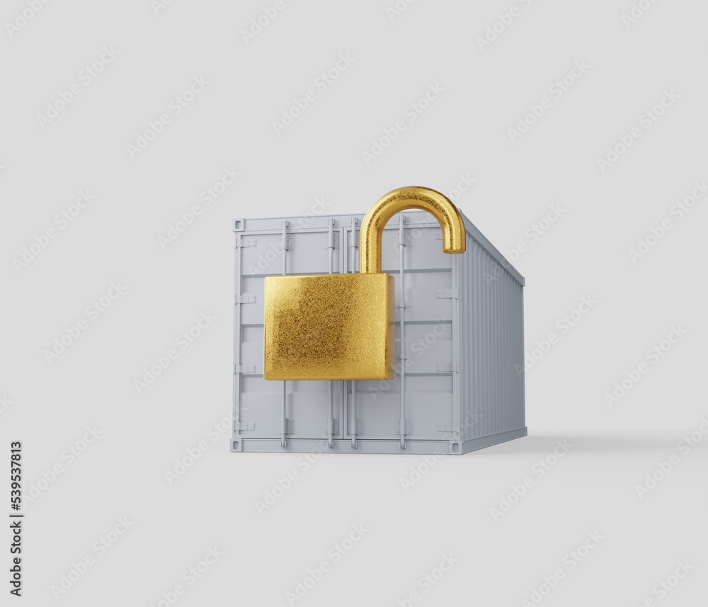 Three types of icons with a lock on a cargo container. Shipment status ...