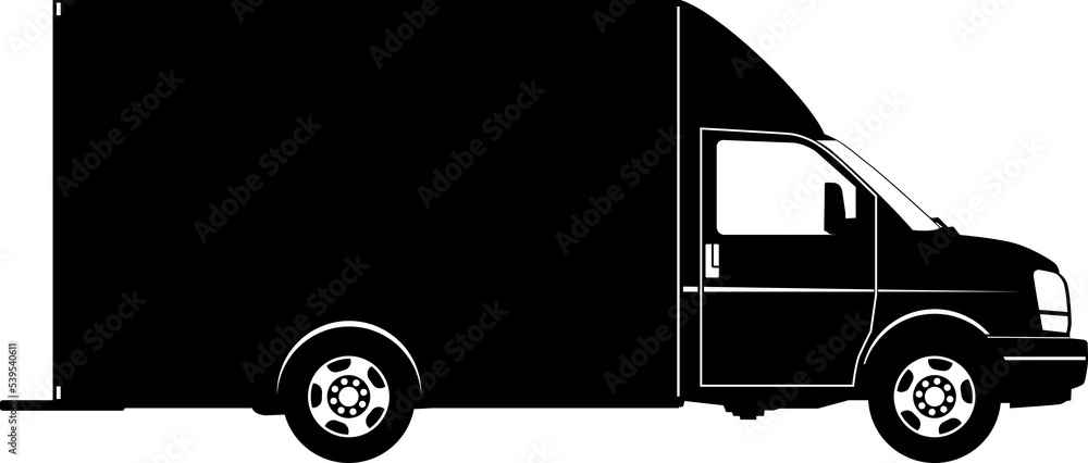Silhouette of light commercial vehicle. Side view of truck. Stock ...