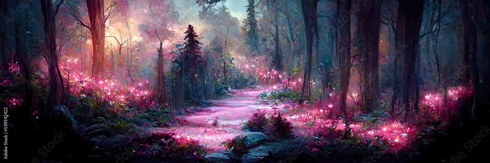 Deep Forest. Fantasy Backdrop. Concept Art. Realistic Illustration ...