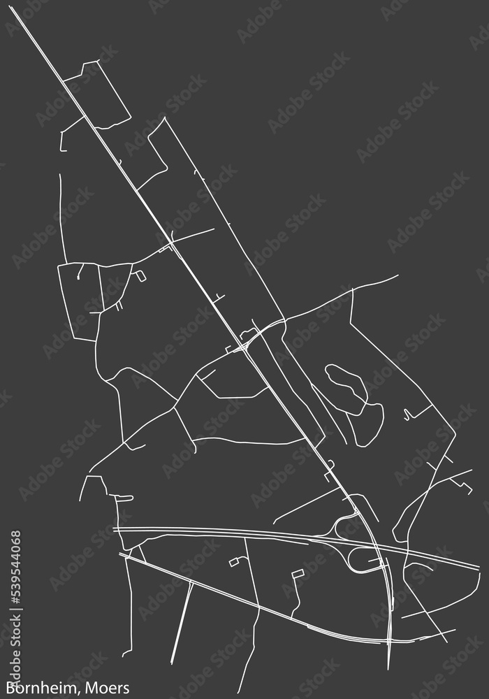 Detailed negative navigation white lines urban street roads map of the ...