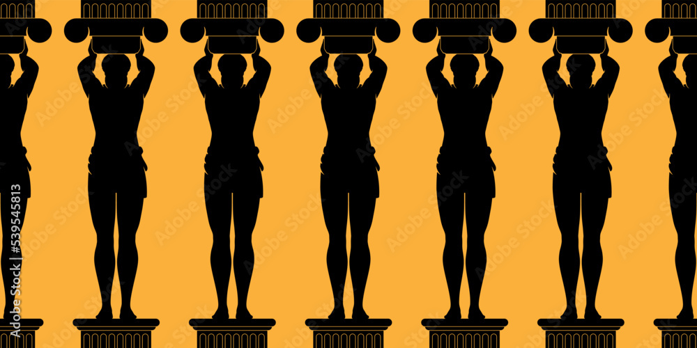 Ancient atlant statue columns black silhouette vector illustration ...