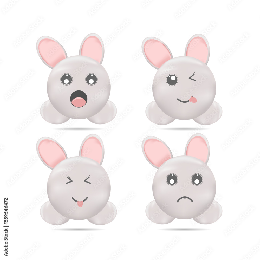 set of cute rabbit emoticon smile icons. Cartoon emoji set. Vector ...