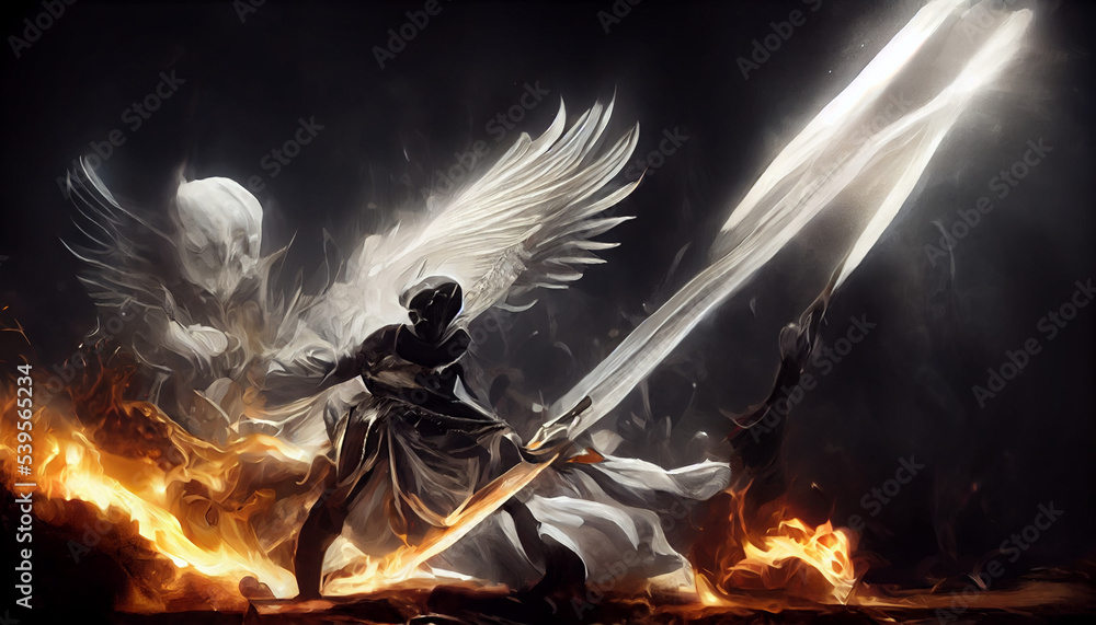 An angel fights with a demon. Eternal battle good vs evil. Inspired by ...