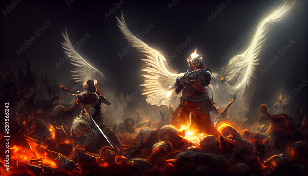An angel fights with a demon. Eternal battle good vs evil. Inspired by ...