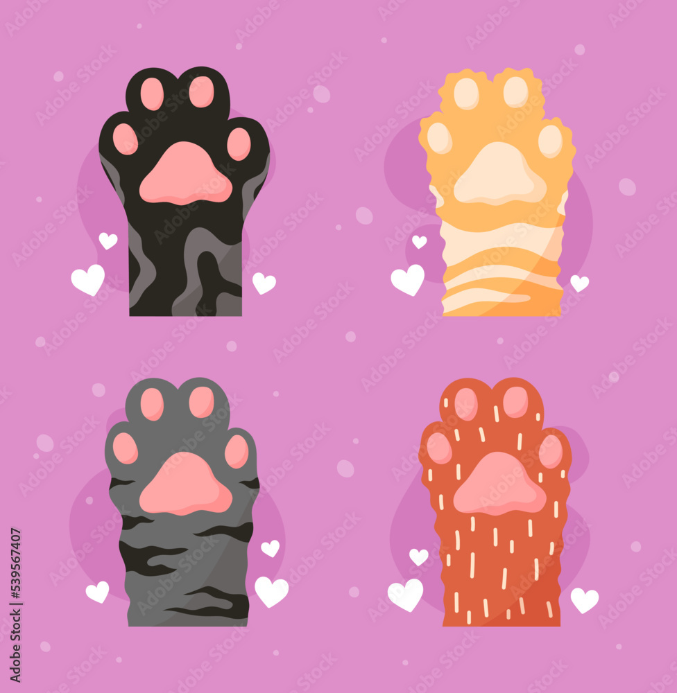 Cats paws set. Collection of stickers for social networks. Kitten and ...