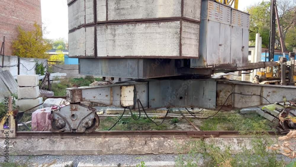 High powerful yellow construction crane bottom view of the crane. The ...