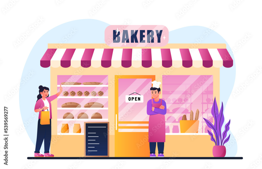 Local store concept. Small business owner standing in front of building ...