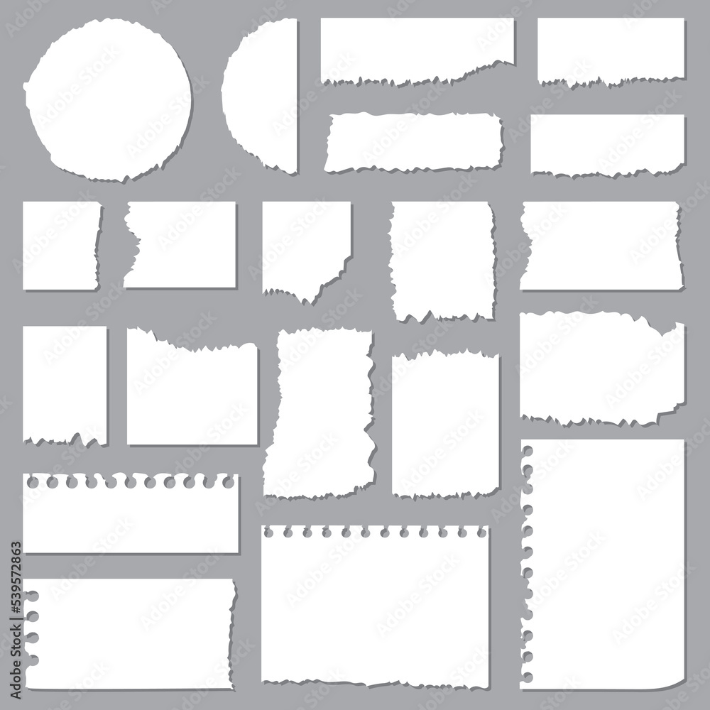 collection of torn paper of various shapes. scrapbook note paper piece ...