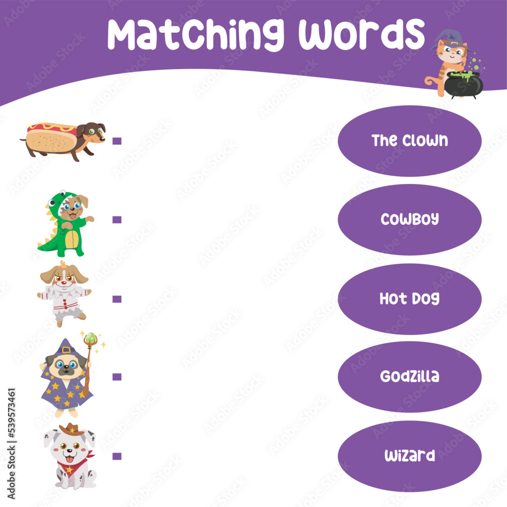 Halloween Matching Words Worksheet For Children Fun Activity For Kids Halloween Matching Words Worksheet For Children Fun Activity For Kids