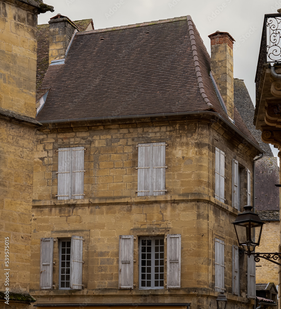 upper floor view of a well-preserved 14th century medieval town ...