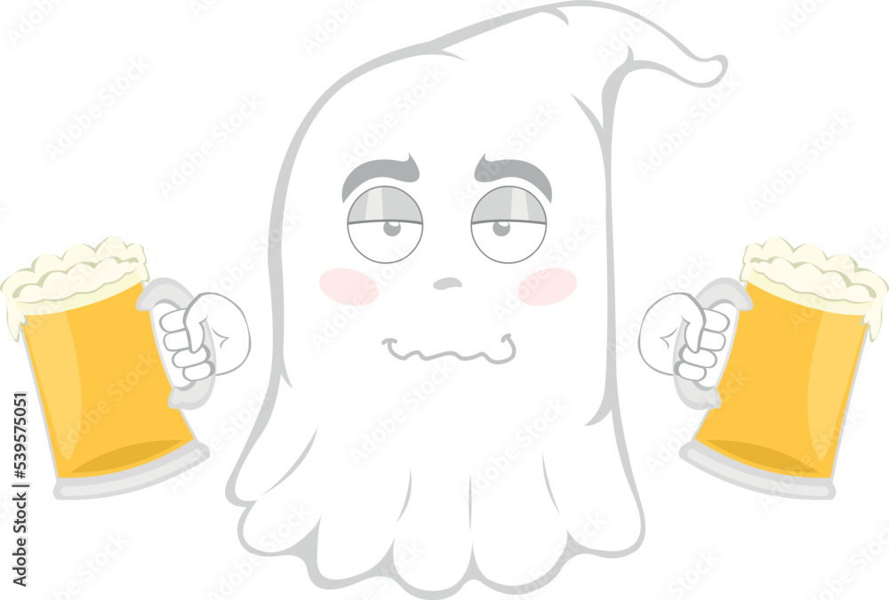 Vector illustration of a drunk cartoon ghost with beers in his hands ...