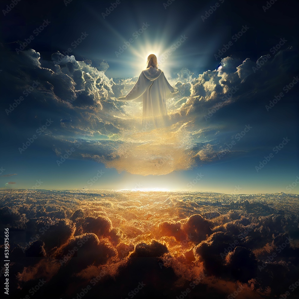 3D Illustration of a dramatic scene of Jesus Christ walking over the ...