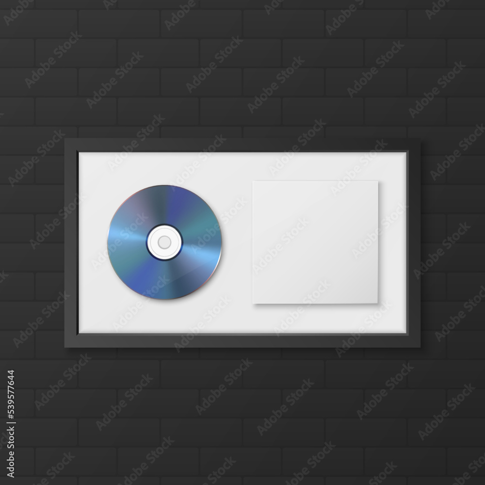Realistic Vector 3d Blue CD, Label with Black CD Cover Frame on Black ...