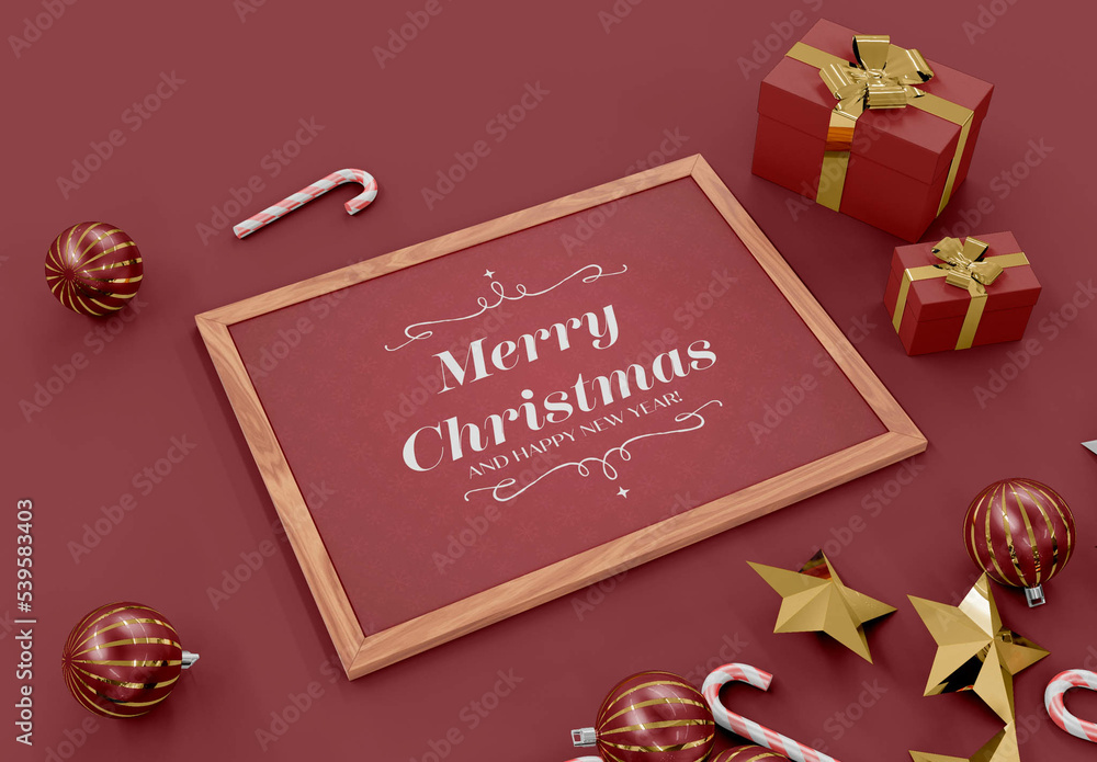 Christmas Scene with Poster Mockup Stock Template | Adobe Stock