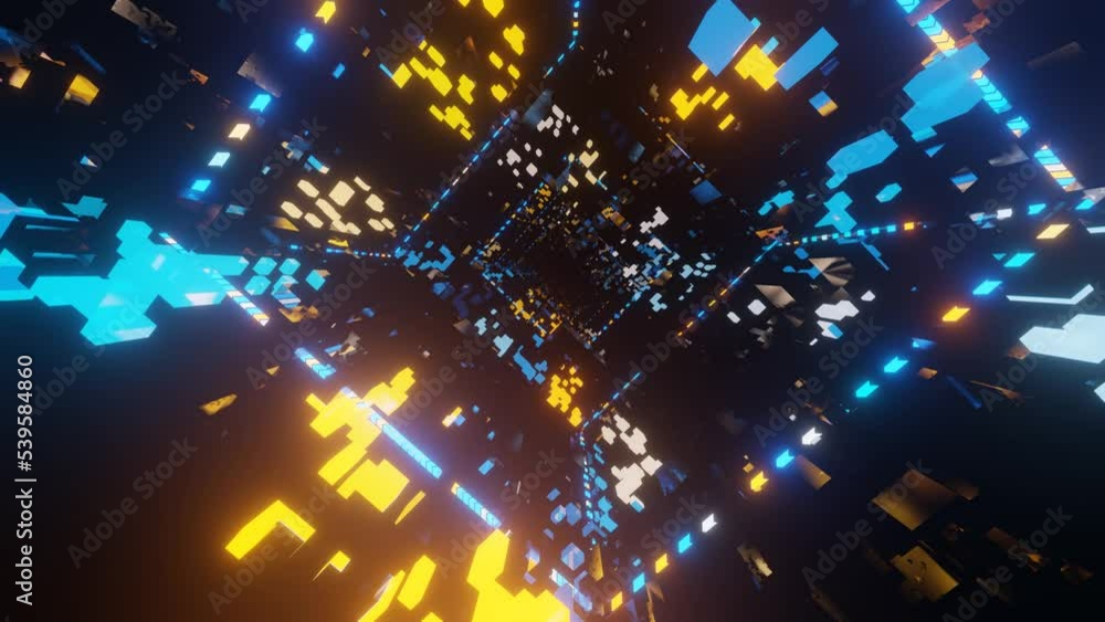 Mirror room with neon light. Abstract festive bg with bright reflection ...