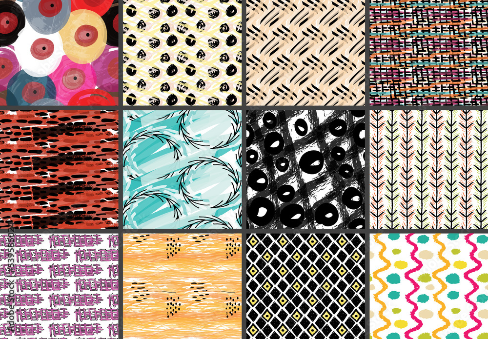 Seamless Pattern Set with Marker Brush Doodle and Strokes Stock ...