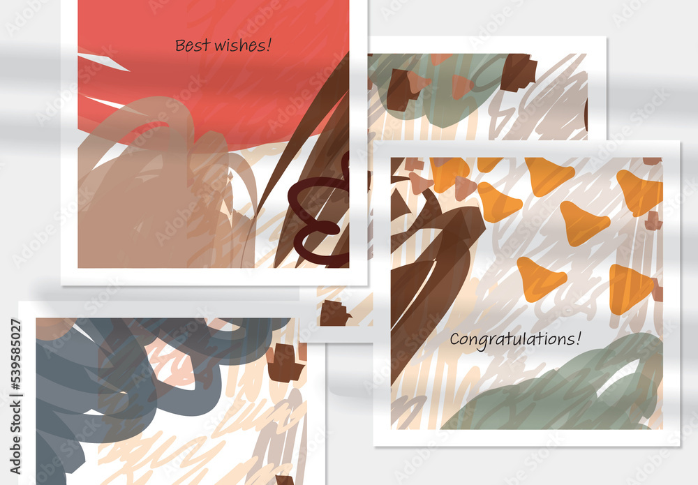 Card Layout with Textured Hand Drawn Abstract Scribbles and Floral ...