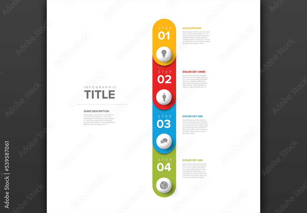 Four Rounded Vertical Steps Elements Layout with Stripes and Spheres ...