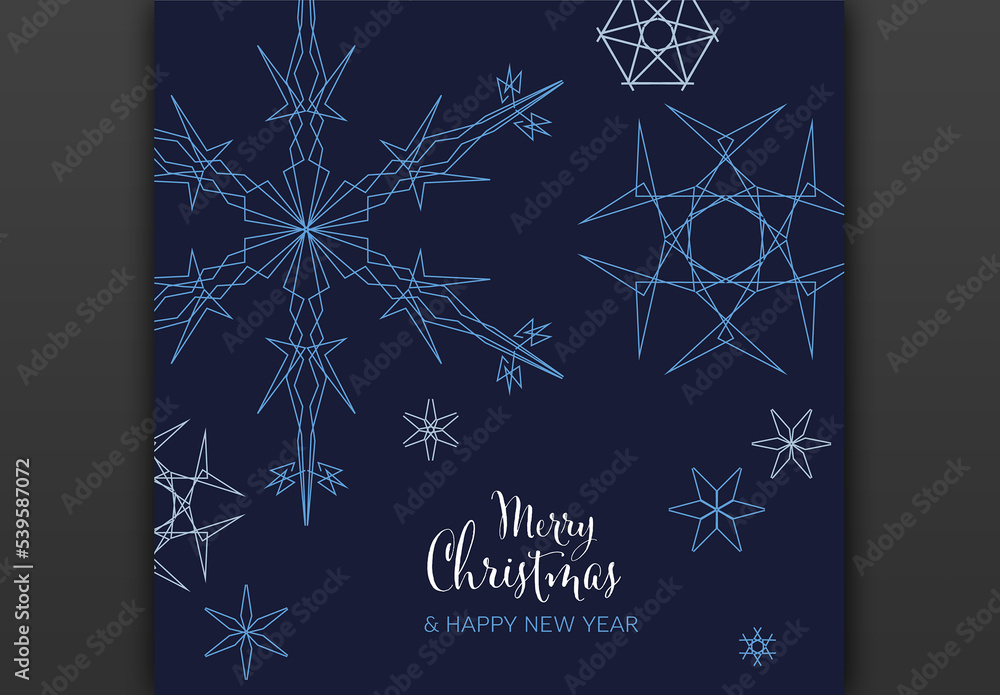 Winter Christmas Card Layout Layout with Geometry Blue Snowflakes on ...