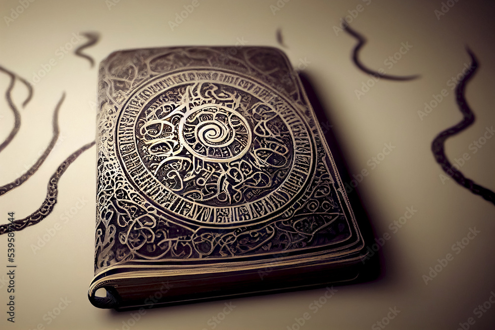 Magic book with sigil symbol on the cover. Spell Book with super powers ...