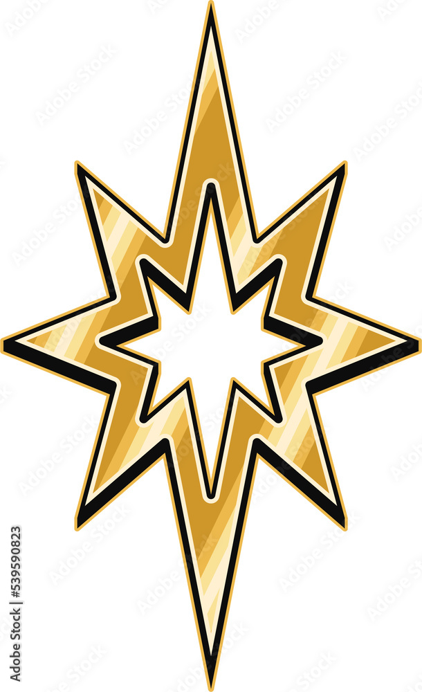 Single gold star in vintage style. Bethetlem star. Golden thick outline ...