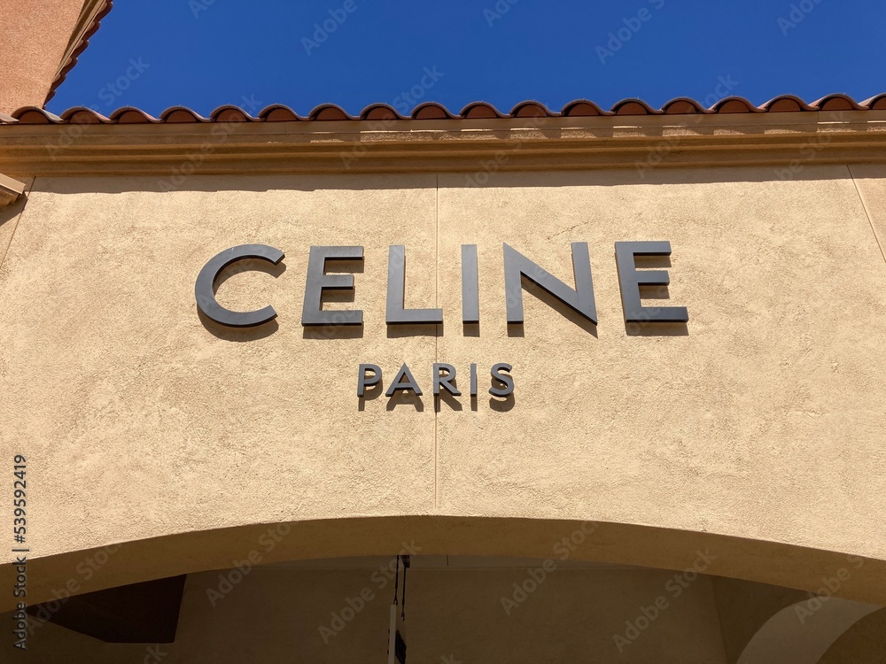 Celine Paris sign, logo on the store facade at Desert Hills Premium ...