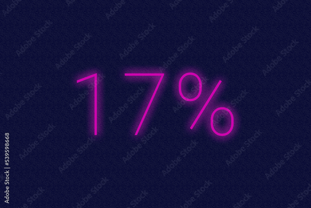 17% percent logo. seventeen percent neon sign. Number seventeen on dark ...