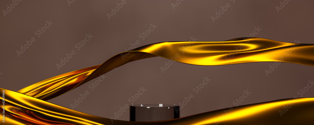 Gold color podium on gold fabric flying wave. Luxury background for ...