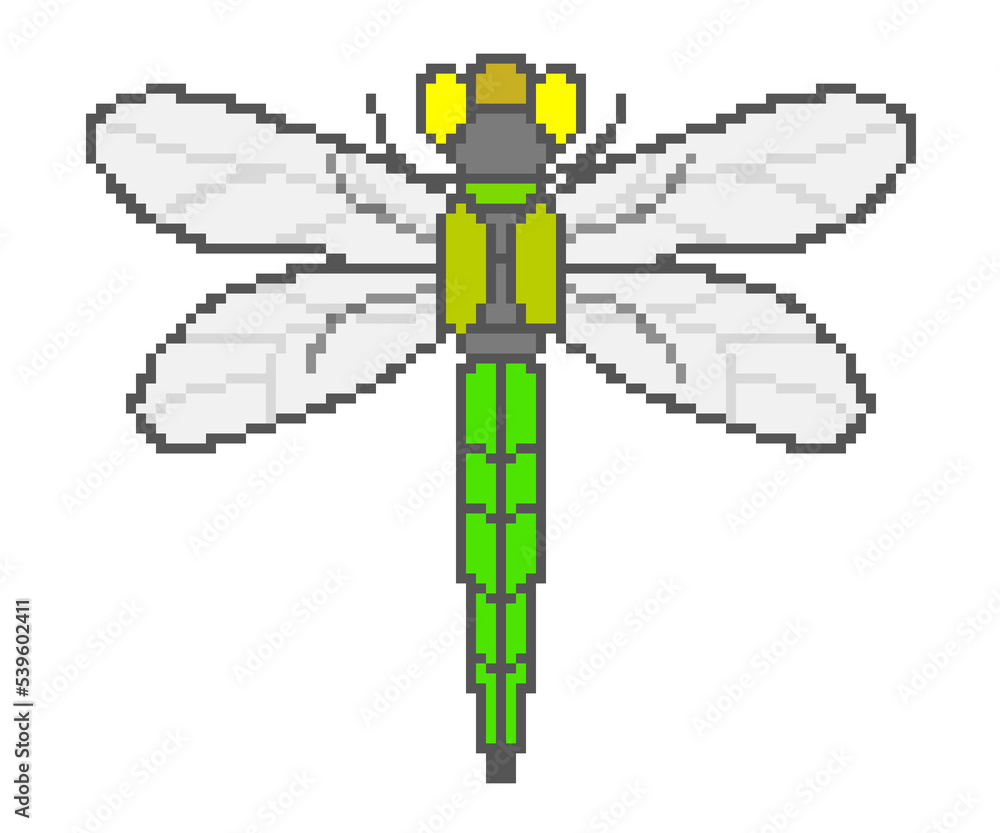 Clip art of pixel art green dragonfly Stock Illustration | Adobe Stock