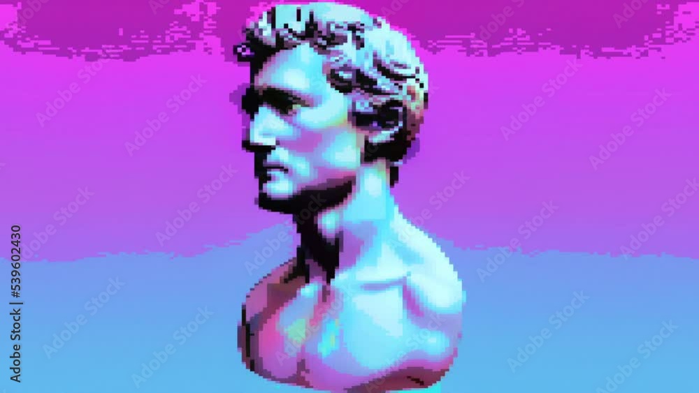 Neon Colors Roman Greek Statue Bust Head Vaporwave Pixel Art Stock ...