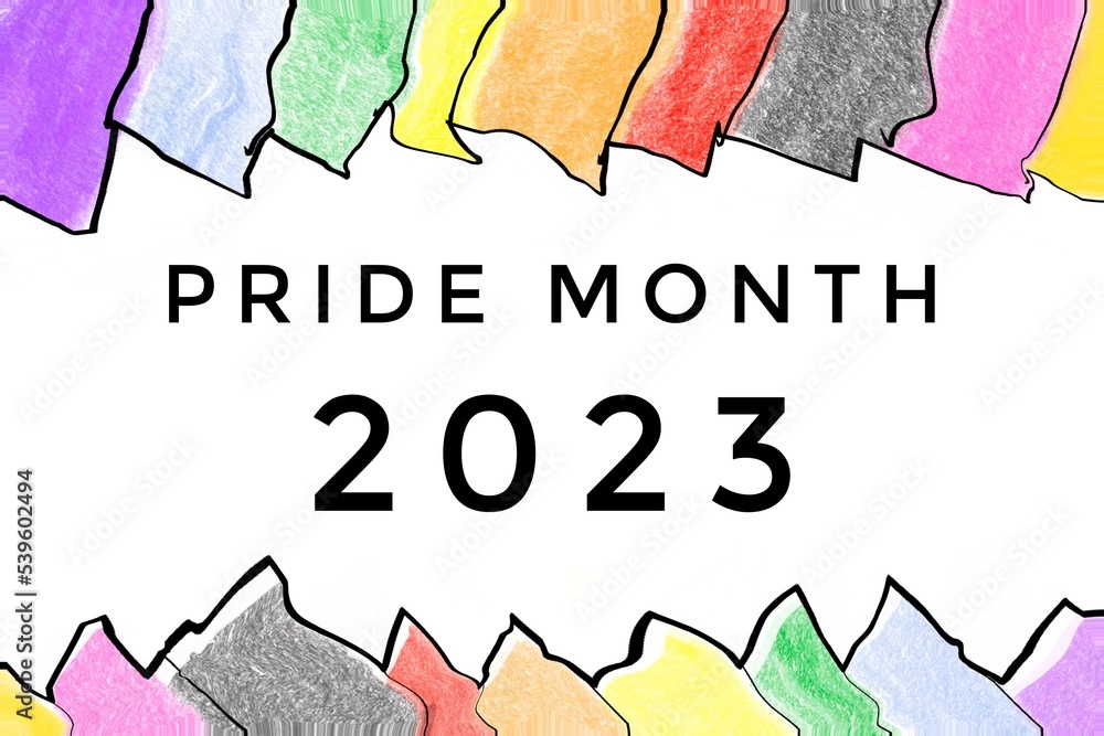 Drawing of rainbow colours with texts 'Pride Month 2023'', concept for ...