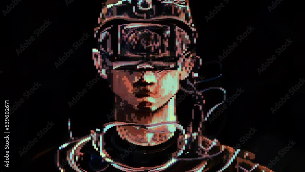Retro Futuristic Man Wearing a VR Virtual Reality Glasses Pixel Art ...