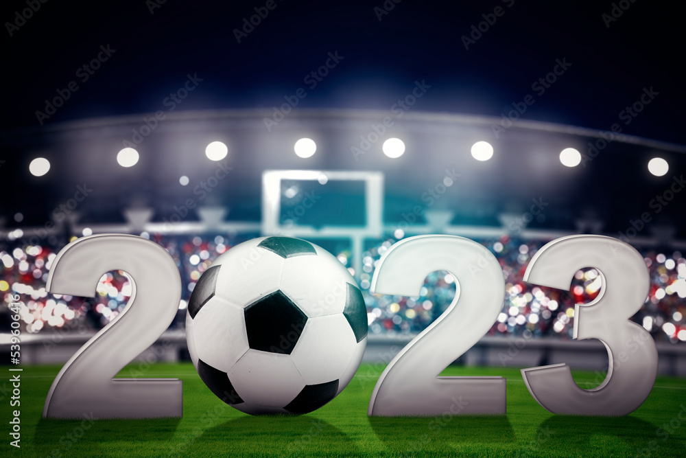Soccer ball with 2023 number on the stadium Stock Illustration | Adobe ...