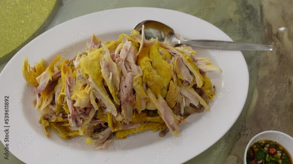 Chinese style shredded pulled chicken dried marinated meat with soy ...