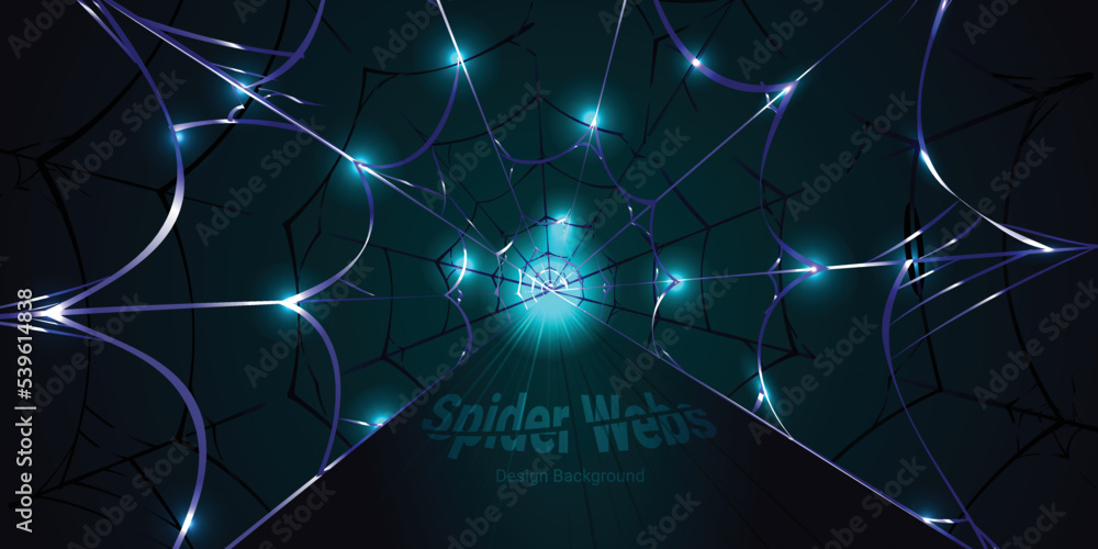 elegant blue spider web background banner with glitter light Stock ...