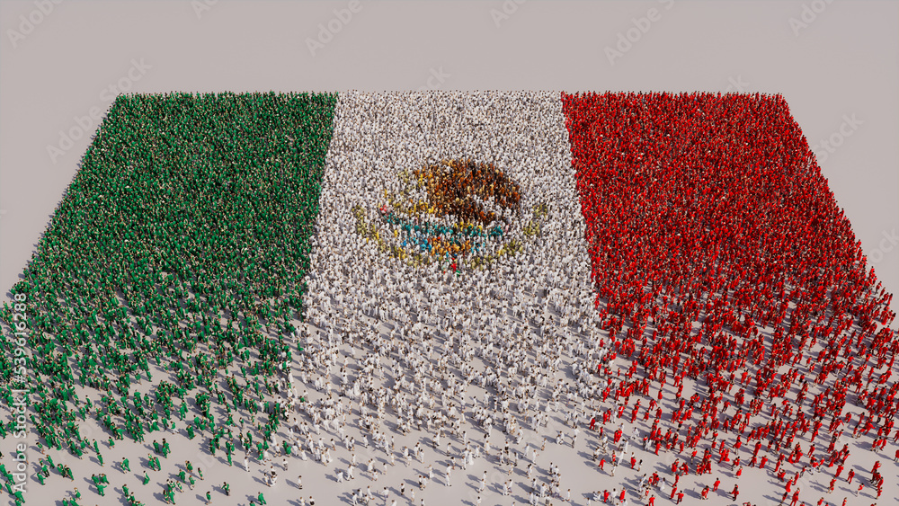 A Crowd of People gathering to form the Flag of Mexico. Mexican Banner ...