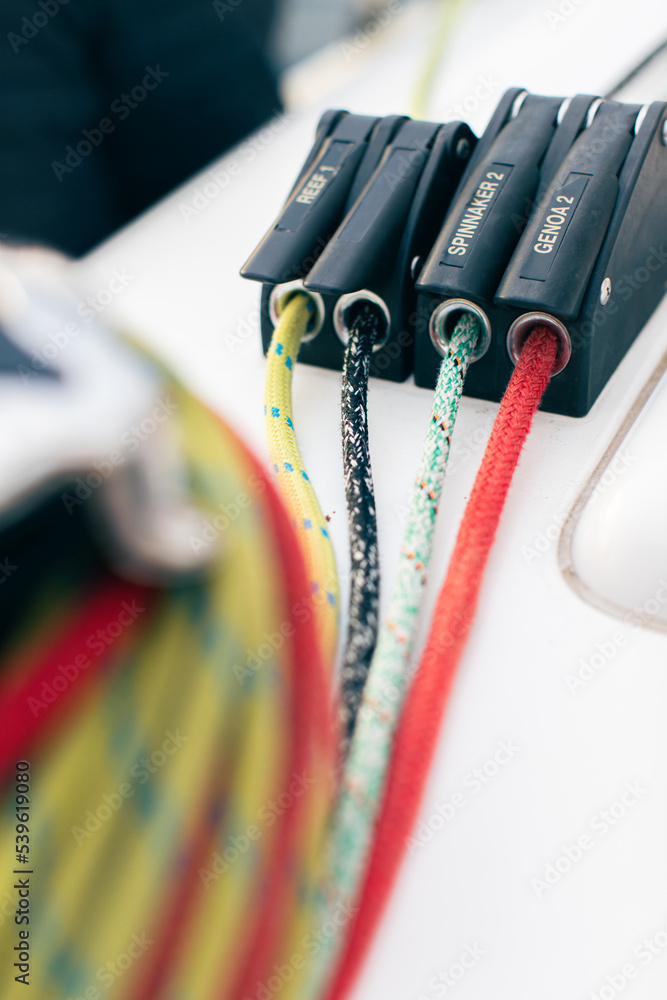 Yacht equipment, cable stopper sails. Front view. Stock Photo | Adobe Stock