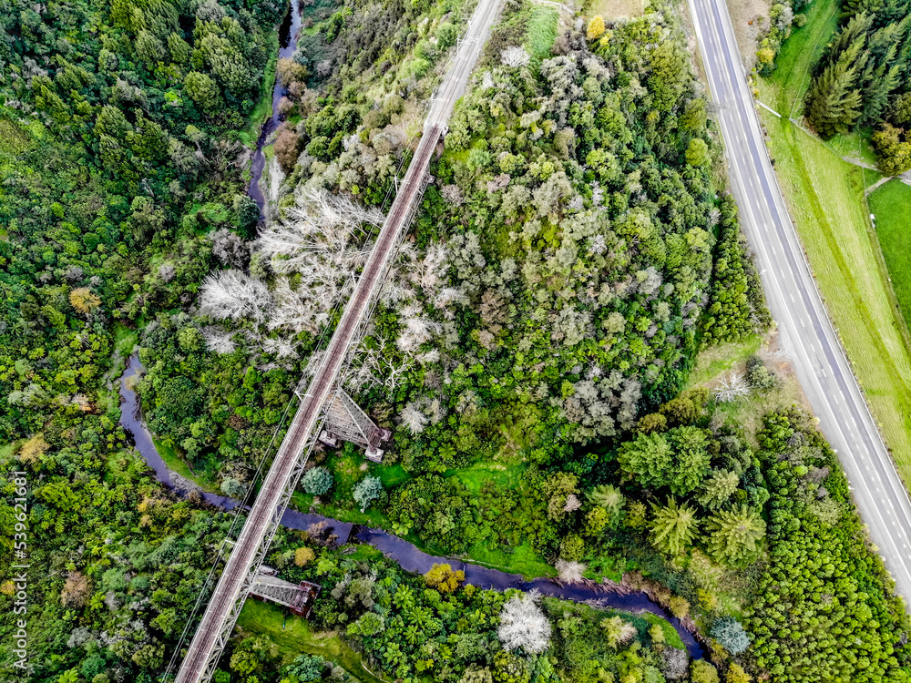 aerial photo of main state highway and main railroad line of New ...