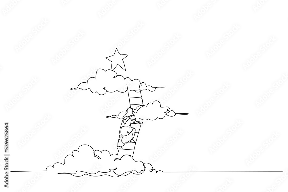 Drawing of muslim woman climbing career ladder to the the top and ...