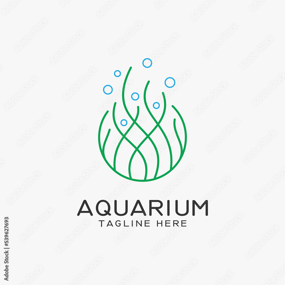 Aquarium logo design with seaweed lines Stock Vector | Adobe Stock