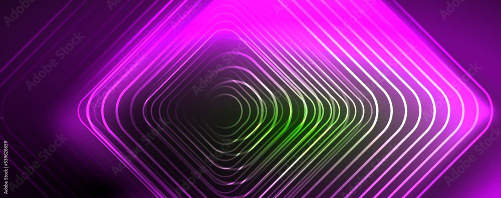 Neon glowing lines and angles, magic energy space light concept. Vector ...