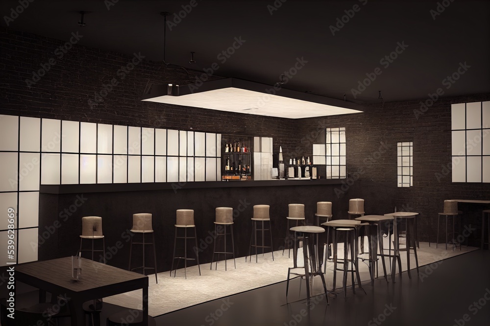 Modern design of the bar in loft style. 3D visualization of the ...