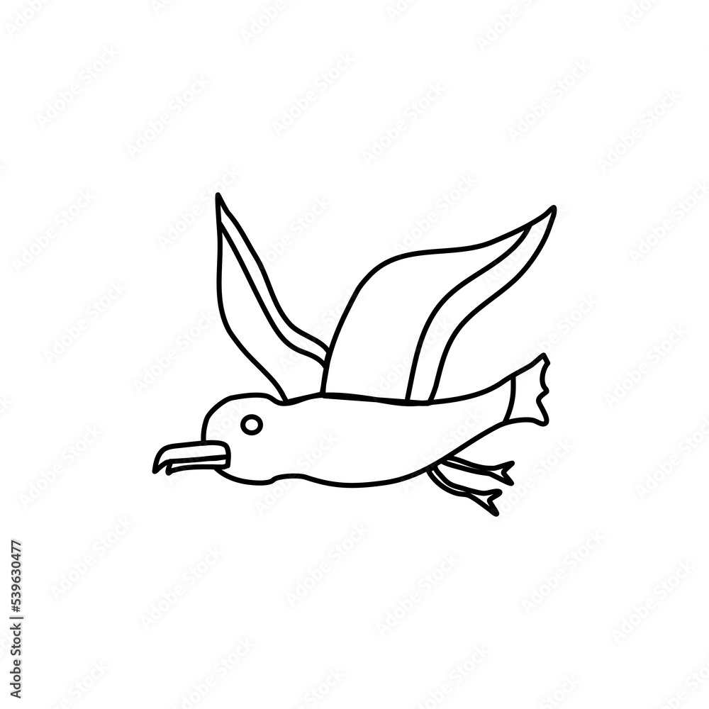 Seagull graphic animal vector cartoon illustration isolated on white, Simple flat symbol outline ...