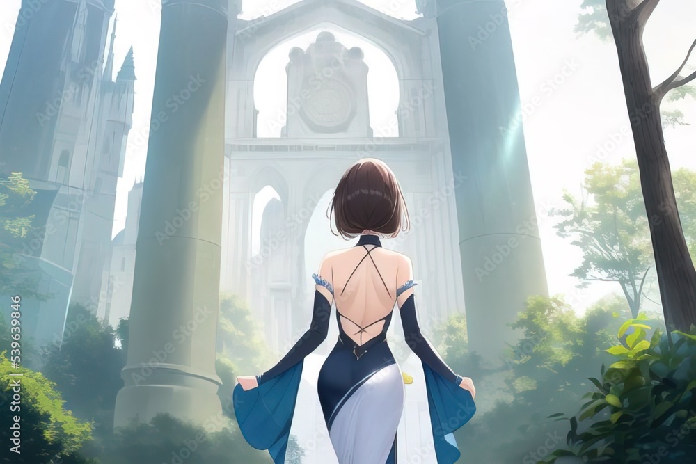 anime girl back shot. Generative AI Technology Stock Illustration ...