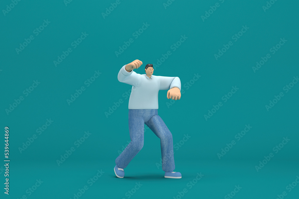 cartoon character wearing jeans and white long sleeve shirt. 3d ...