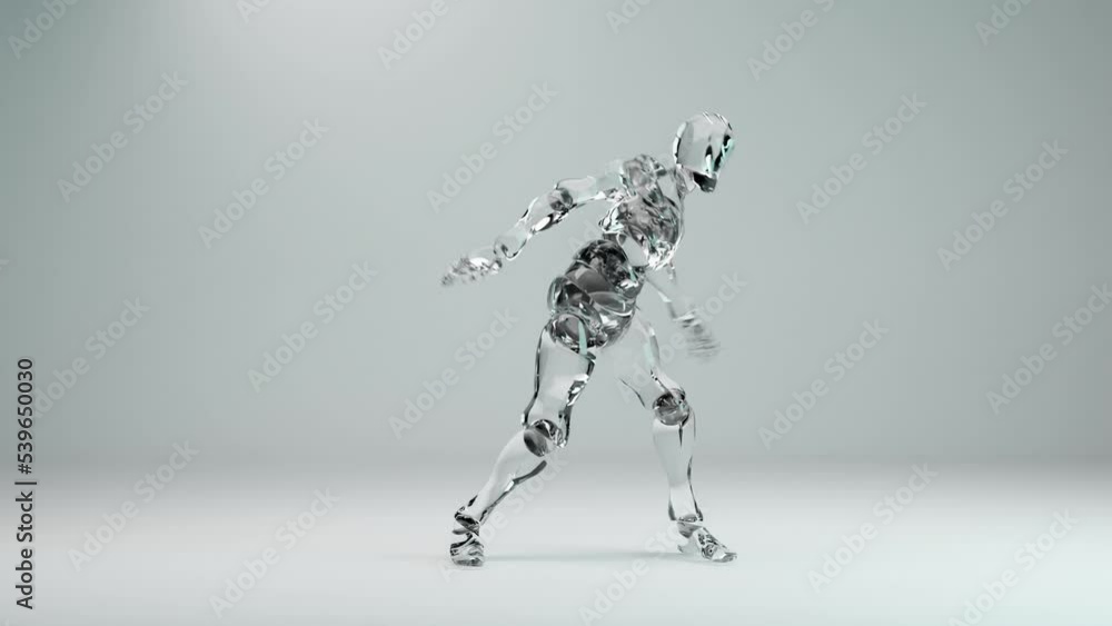 looping animation of glass robot dancing, House dance, robotic figure ...